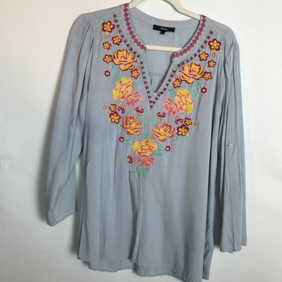 Andree | Tops | Andree By Unit Womens Johnny Blue Bohemian Embroidered ...